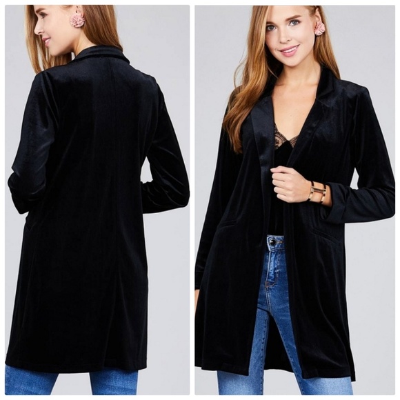 Jackets & Coats | Black Long Open Velvet Blazer Jacket | Poshmark